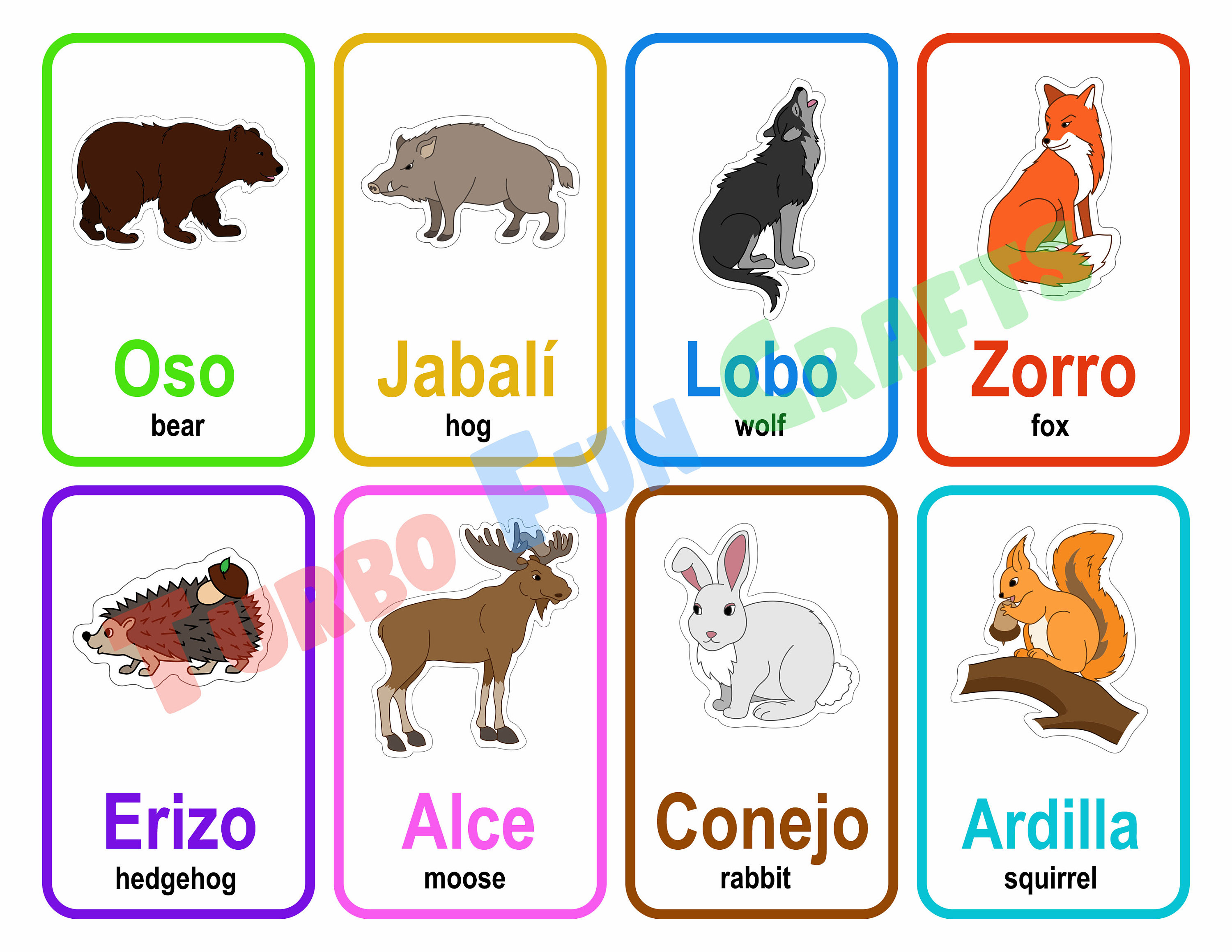 Spanish & English Animal Flashcards | Printable Bilingual Animals Flash ...