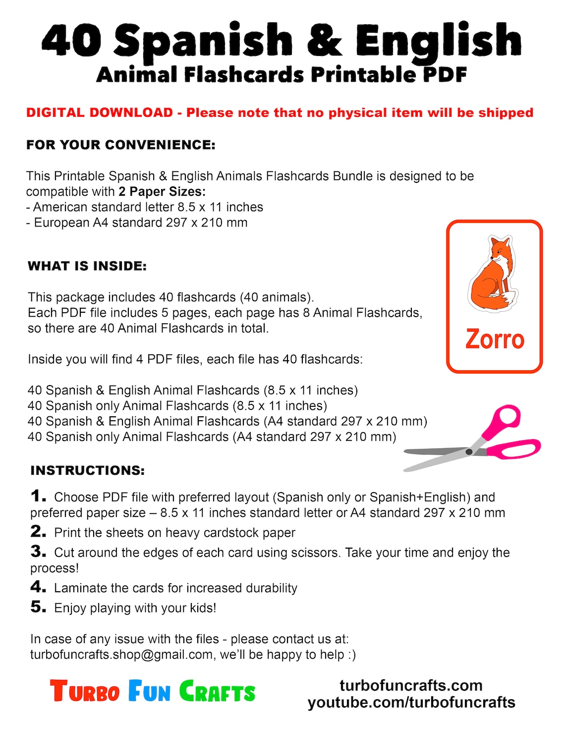 Spanish & English Animal Flashcards Printable Bilingual Animals Flash ...