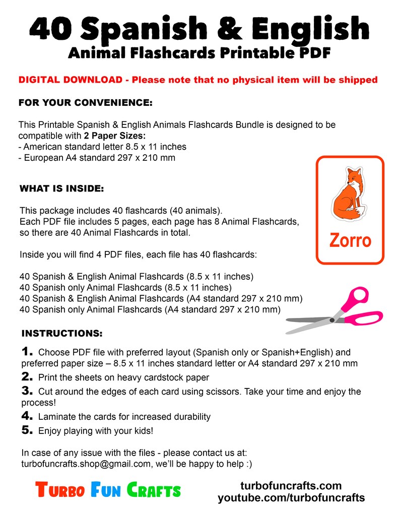 Spanish & English Animal Flashcards | Printable Bilingual Animals Flash ...