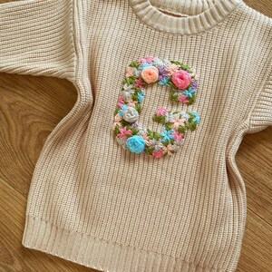 Hand Embroidered Full Floral Letter Design Jumper - Etsy