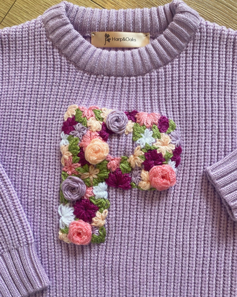 Hand Embroidered Full Floral Letter Design Jumper - Etsy