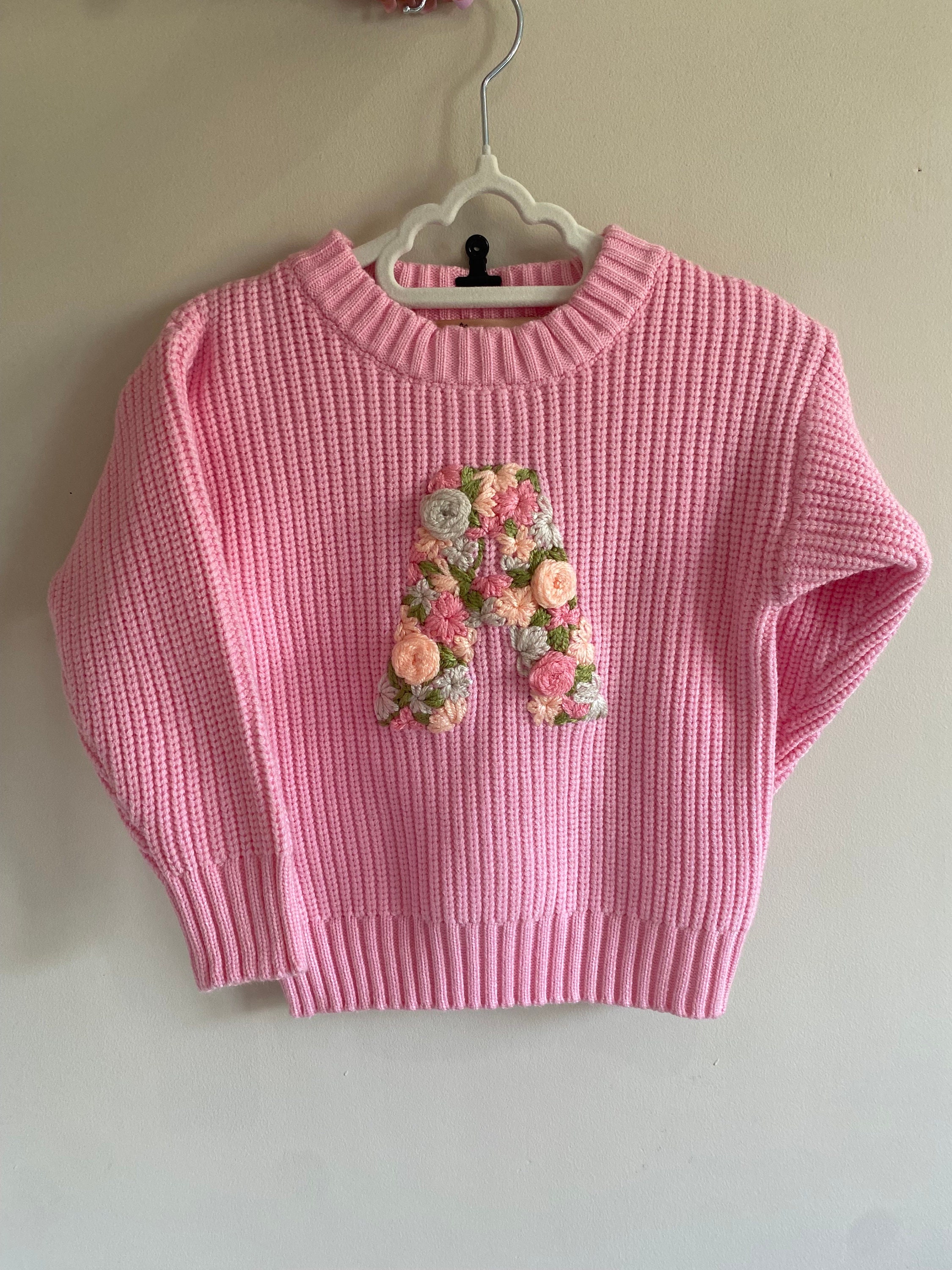 Hand Embroidered Full Floral Letter Design Jumper - Etsy