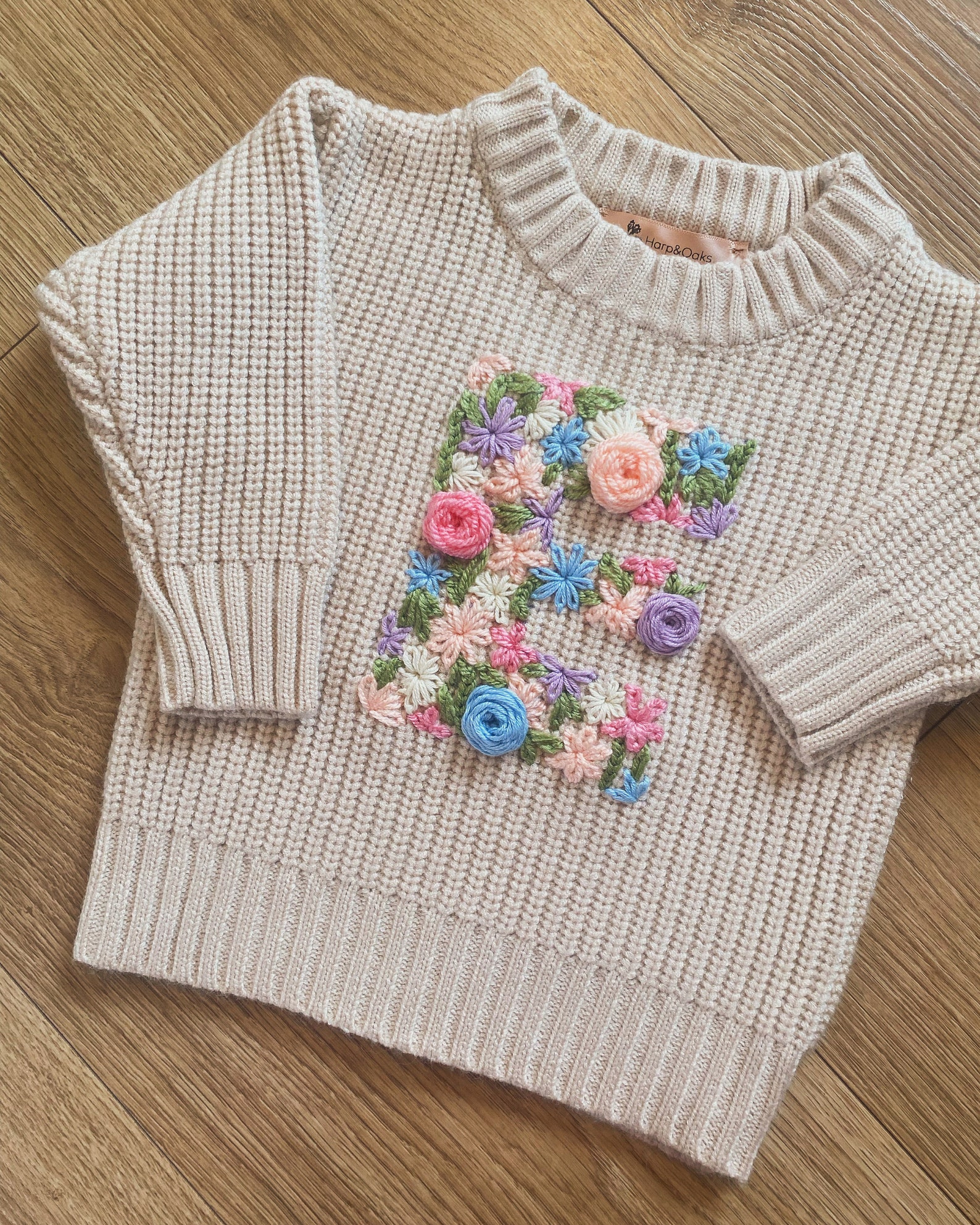 Hand Embroidered Full Floral Letter Design Jumper - Etsy