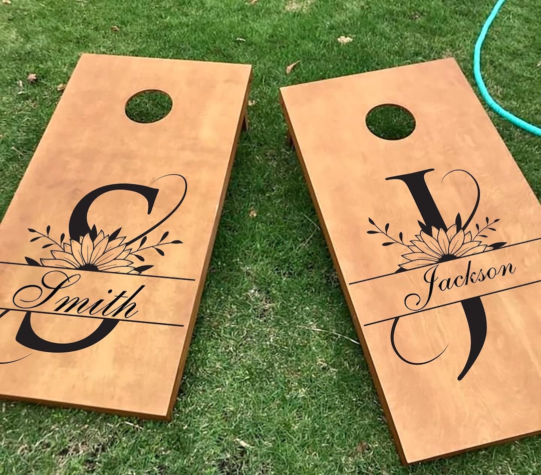 Cornhole Decal Set of 2, Sunflower Split Monogram Vinyl Decal ...
