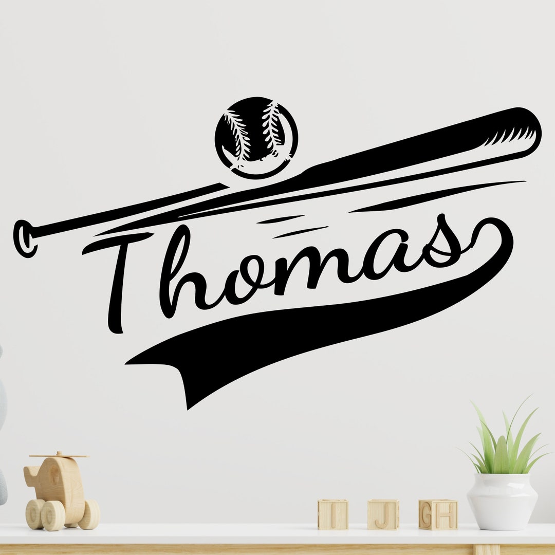 Baseball Font Decal Baseball Name Wall Decal, Baseball Bat Name Wall ...