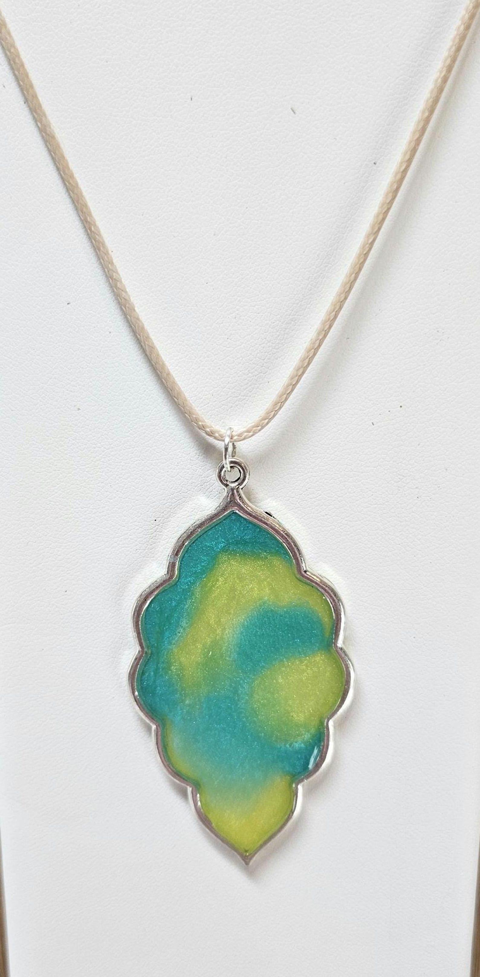 Light Blue and Yellow Pearlescent Resin Pendant in a Silver Bezel - Etsy