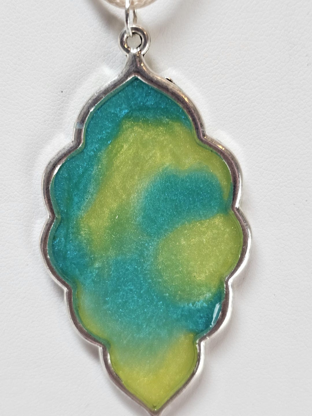 Light Blue and Yellow Pearlescent Resin Pendant in a Silver Bezel - Etsy