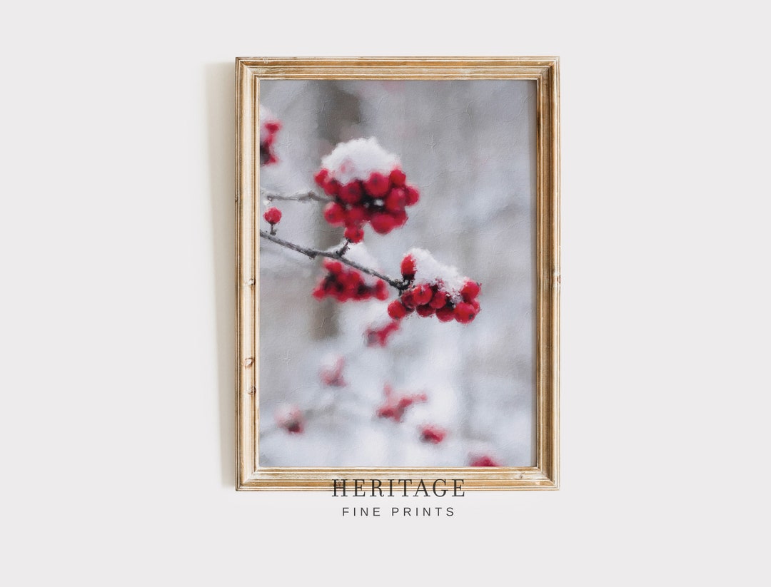 Winter Berries on Branch Art Print | Winter Farmhouse PRINTABLE Neutral ...