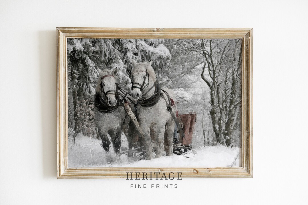 Winter Sleigh Ride Art Print | Winter Farmhouse PRINTABLE Neutral ...