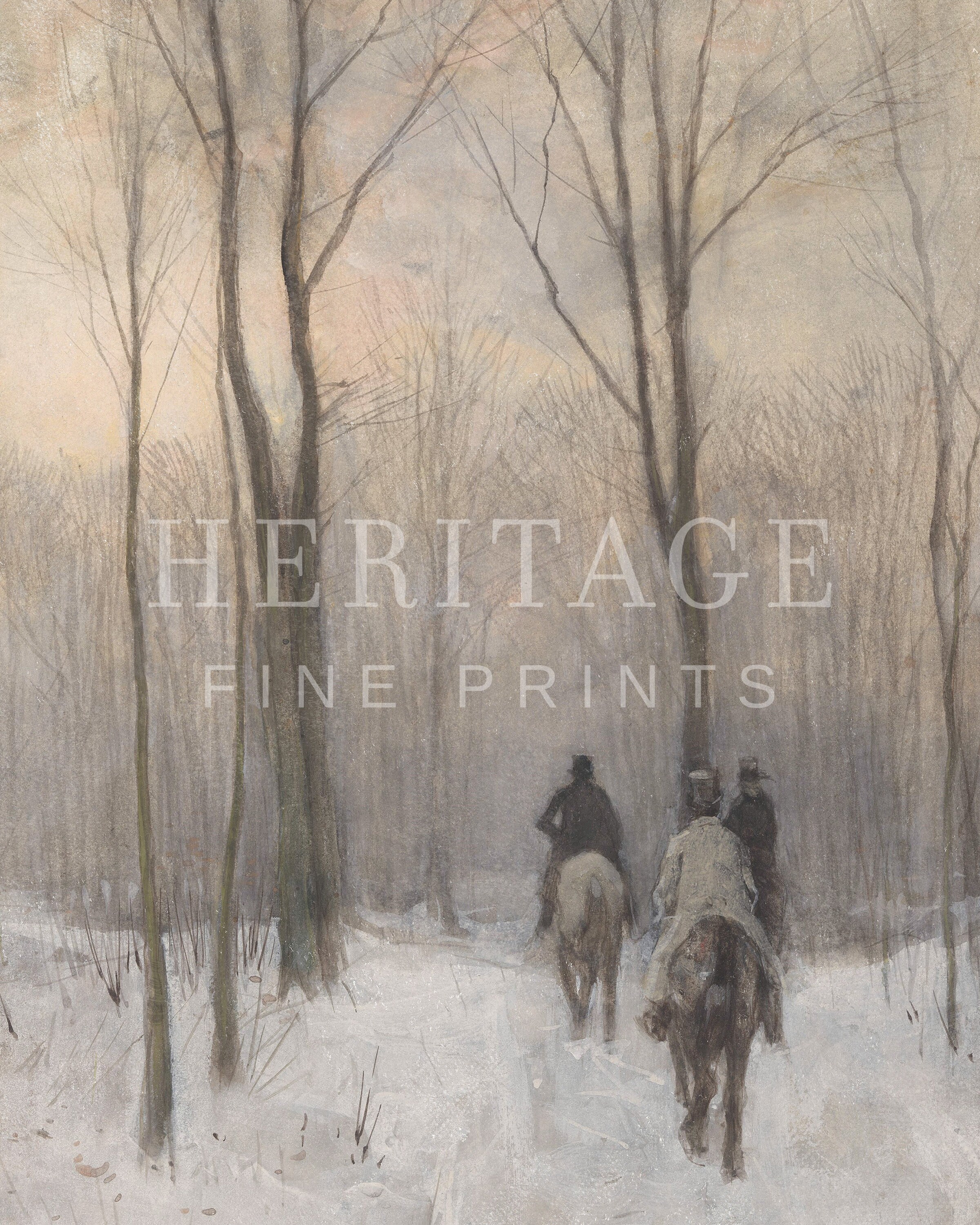 Winter Riders Art Print | Winter Farmhouse PRINTABLE Neutral Painting ...