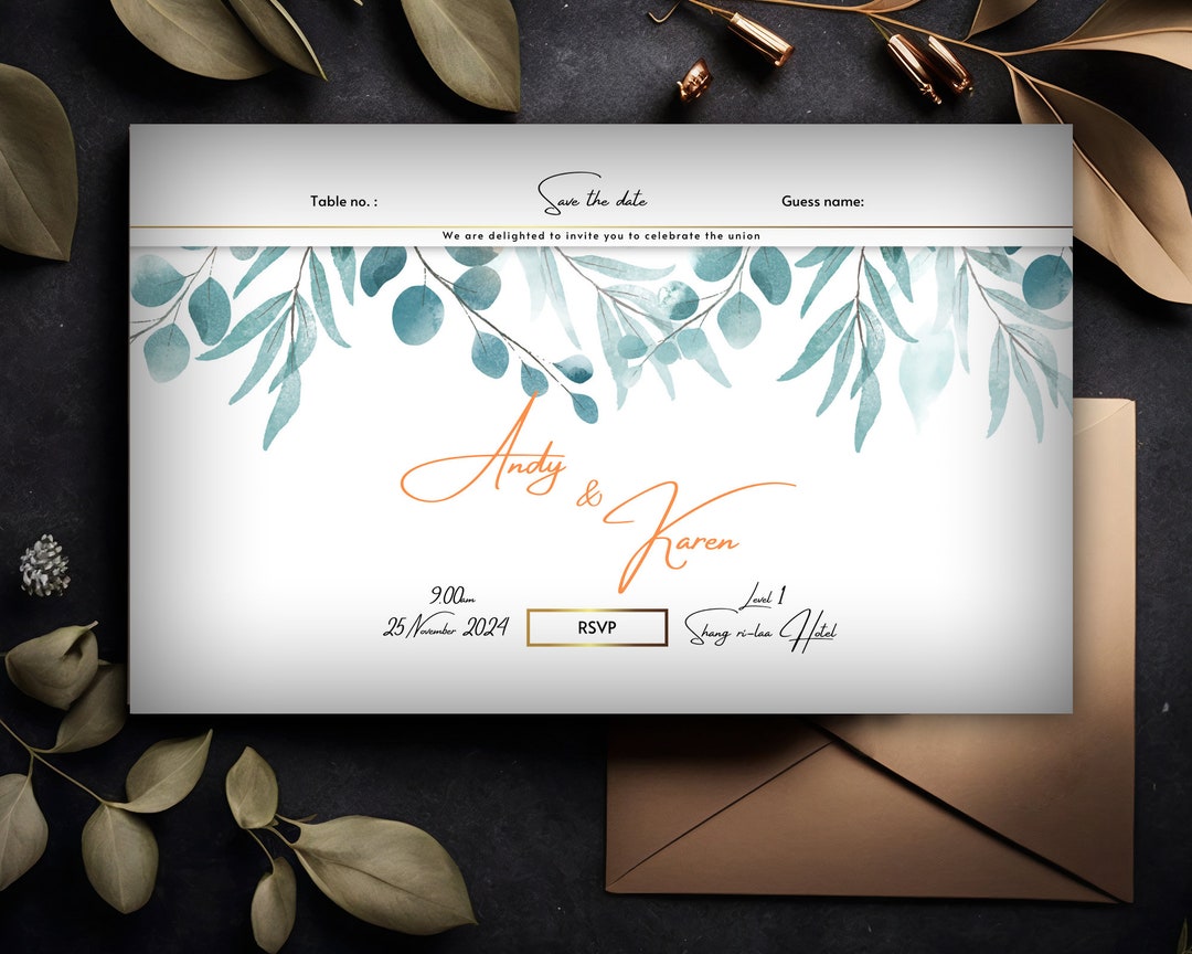 Light Green Wedding Invitation Card, Invitation Card, Simple and Clean ...