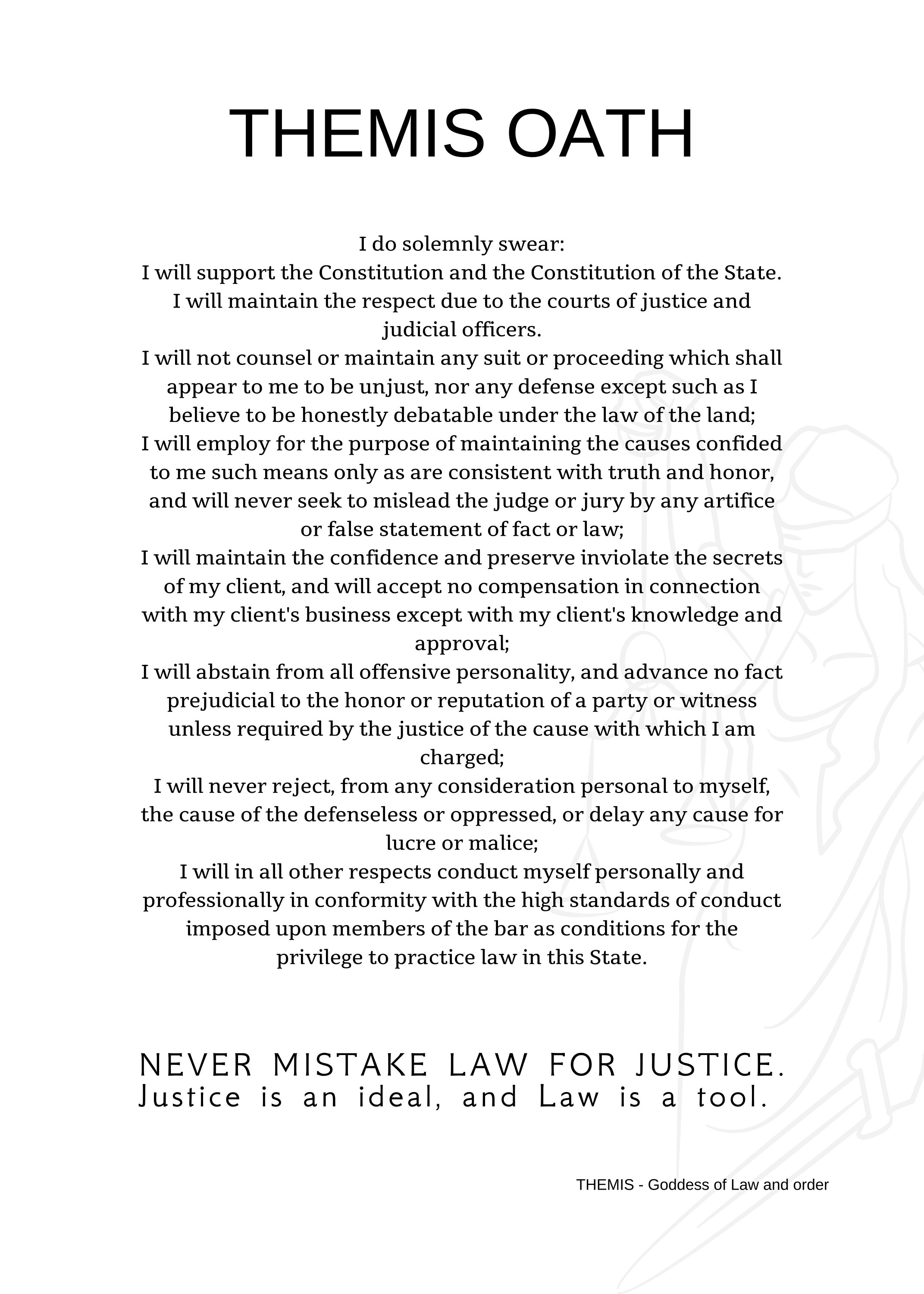 Themis Oath Lawyers Oath Digital Print Poster Graduation Gift Wall ...