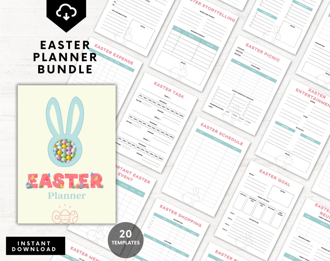 Easter Planner Bundle | Printable Pink Blue Easter Planner | 20 Pages ...