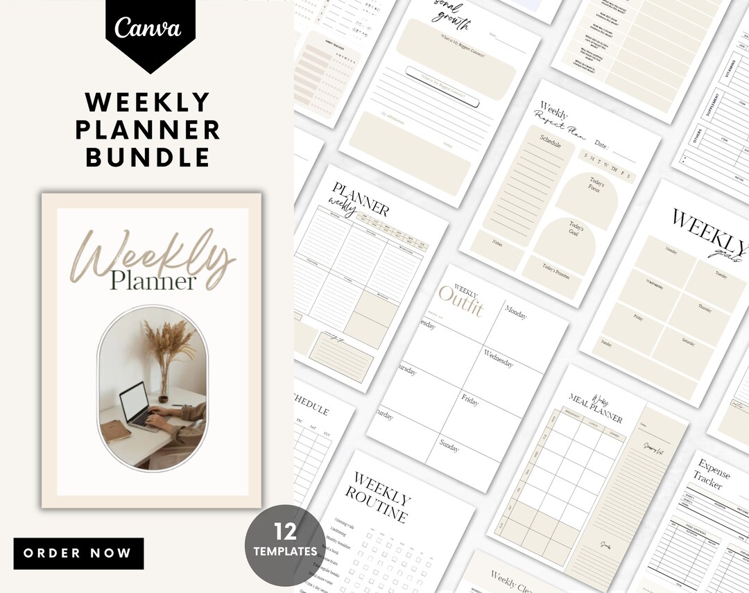 Beige Weekly Planner Bundle Minimalistic Week Organiser Instant ...