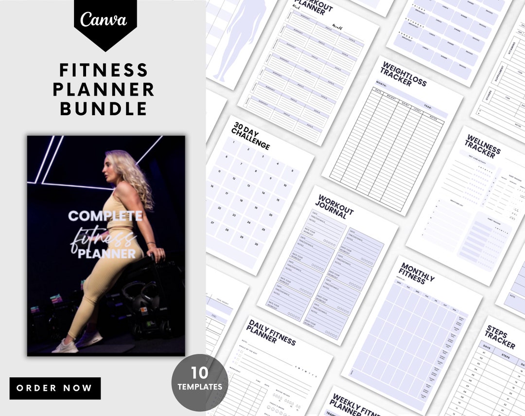 Fitness Planner Bundle | 17 Printable Work Out Templates | Food Tracker ...