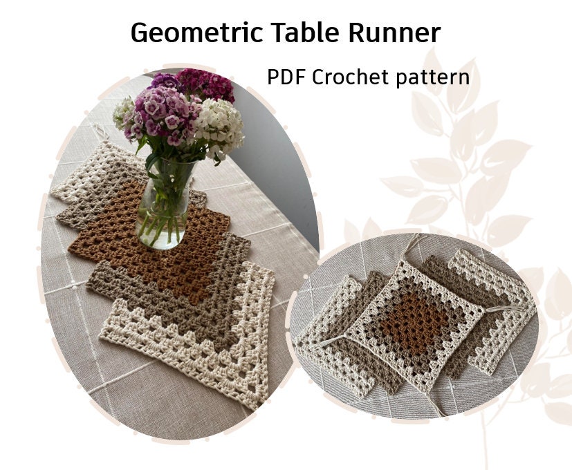 CROCHET PATTERN: Geometric Table Runner Granny Square Adjustable Size ...