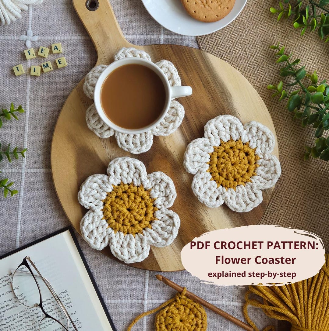 CROCHET PATTERN: Flower Coaster | Instant Download PDF | Tutorial and ...