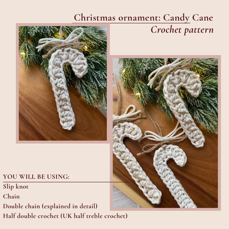 CROCHET PATTERN: Candy Cane Christmas Ornament | Instant Download PDF ...