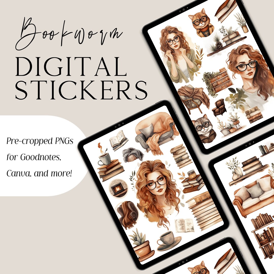 Bookworm Digital Sticker Book Goodnotes Stickers iPad Stickers for iPad ...