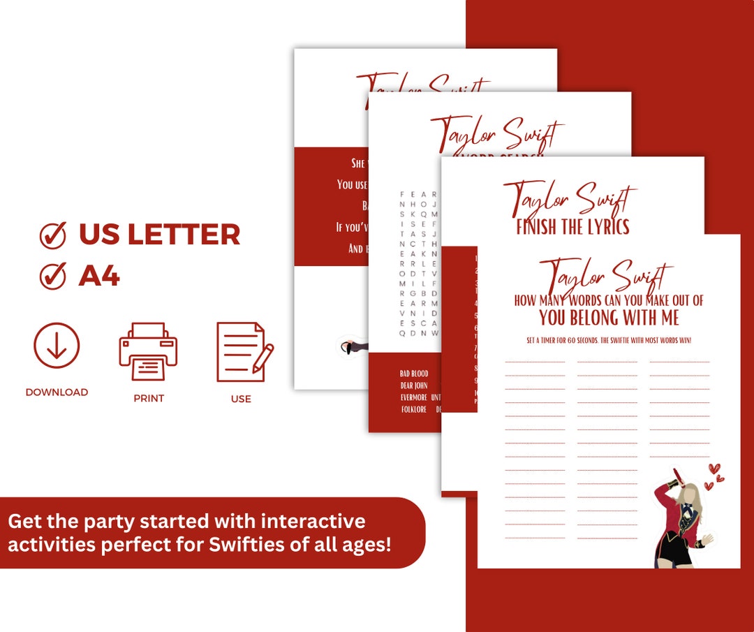 Taylor Swift Party Games, Printable Eras Party, Taylor Tour Games ...