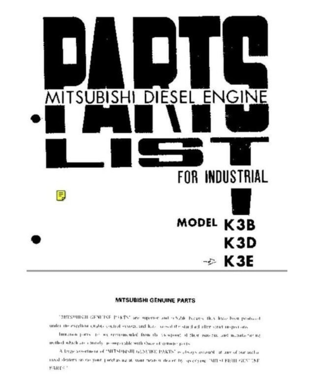Mitsubishi K3B K3D K3E Engine Parts Manual - Etsy