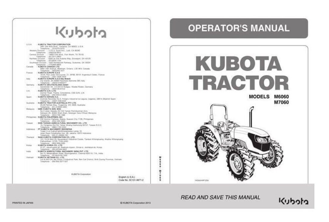 Kubota M6060 M7060 Operators Maintenance Manual - Etsy