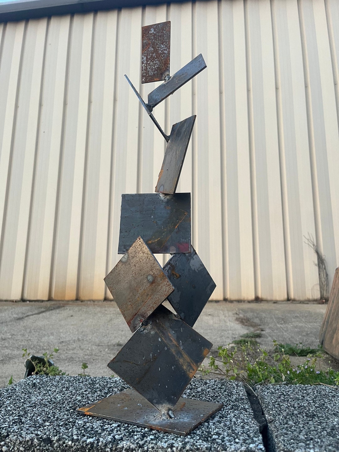 Abstract Geometric Sculpture Steel Outdoor Metal Art rustic Patina - Etsy
