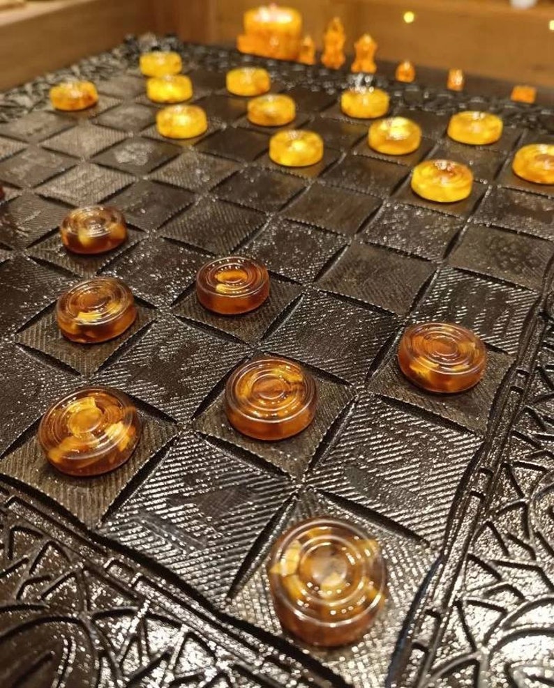 AMBER CHECKERS, Handmade Backgammon Chips, Backgammon Board, Unique Game Set, Baltic Amber ...