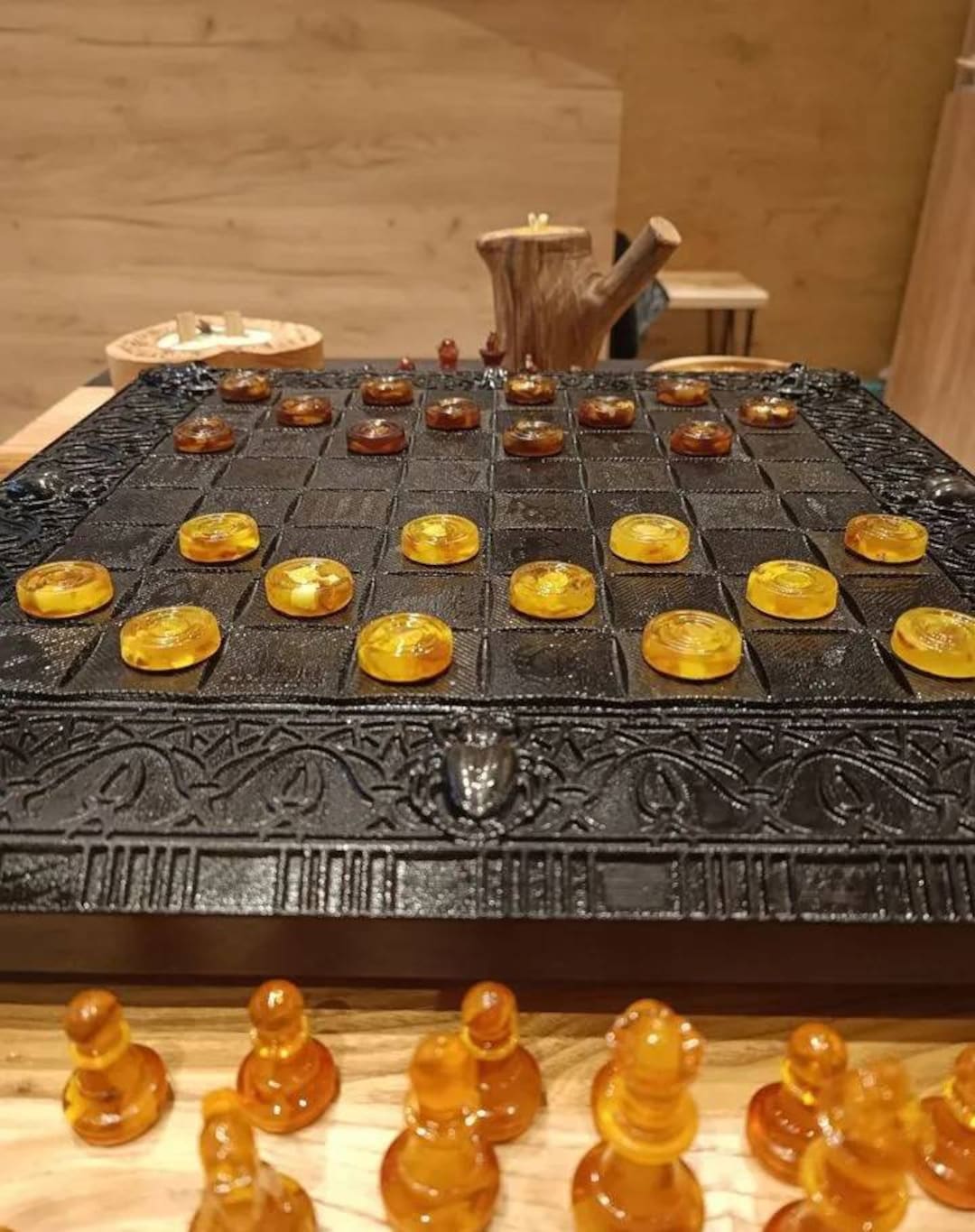 AMBER CHECKERS, Handmade Backgammon Chips, Backgammon Board, Unique Game Set, Baltic Amber ...
