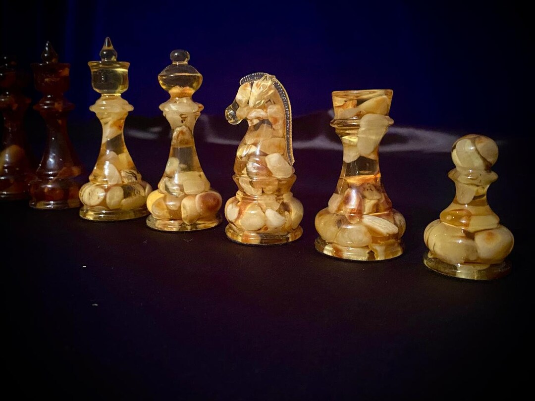 CHESS FIGURES AMBER, Chess Pieces Only, Handmade Figures Amber, Crafted ...