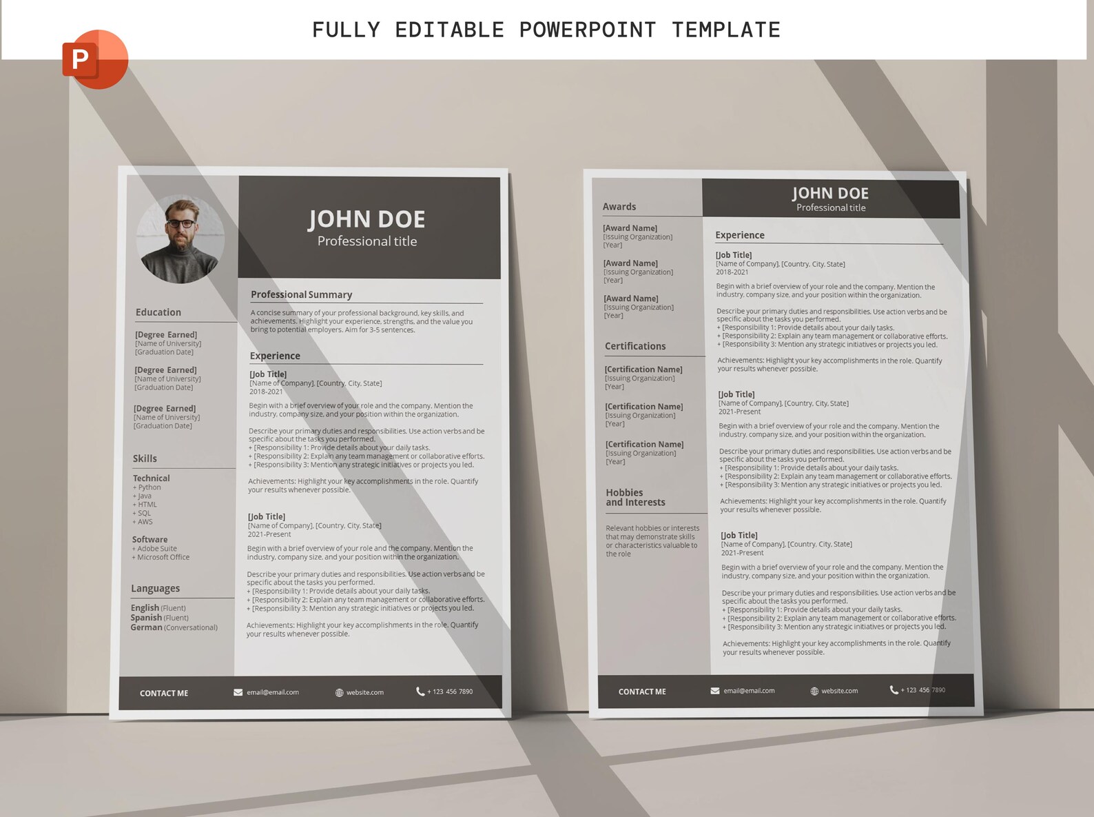 Executive Resume CV Template for Powerpoint - Etsy