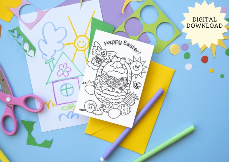 Easter Colouring Card for Kids | Printable Easter Bunny Colouring Card ...