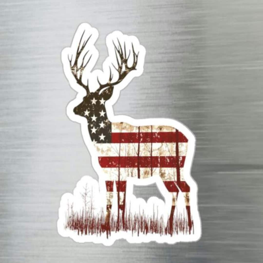 Deer Hunting American Flag Sticker, Patriotic Vinyl Decal for Truck ...