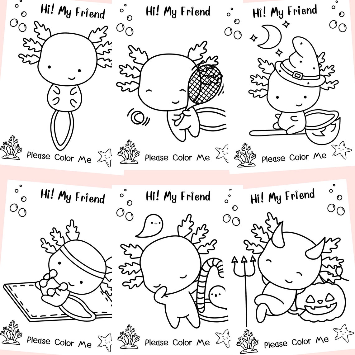 Cute Axolotl Coloring Page, Printable Coloring Sheets for Kindergarten ...