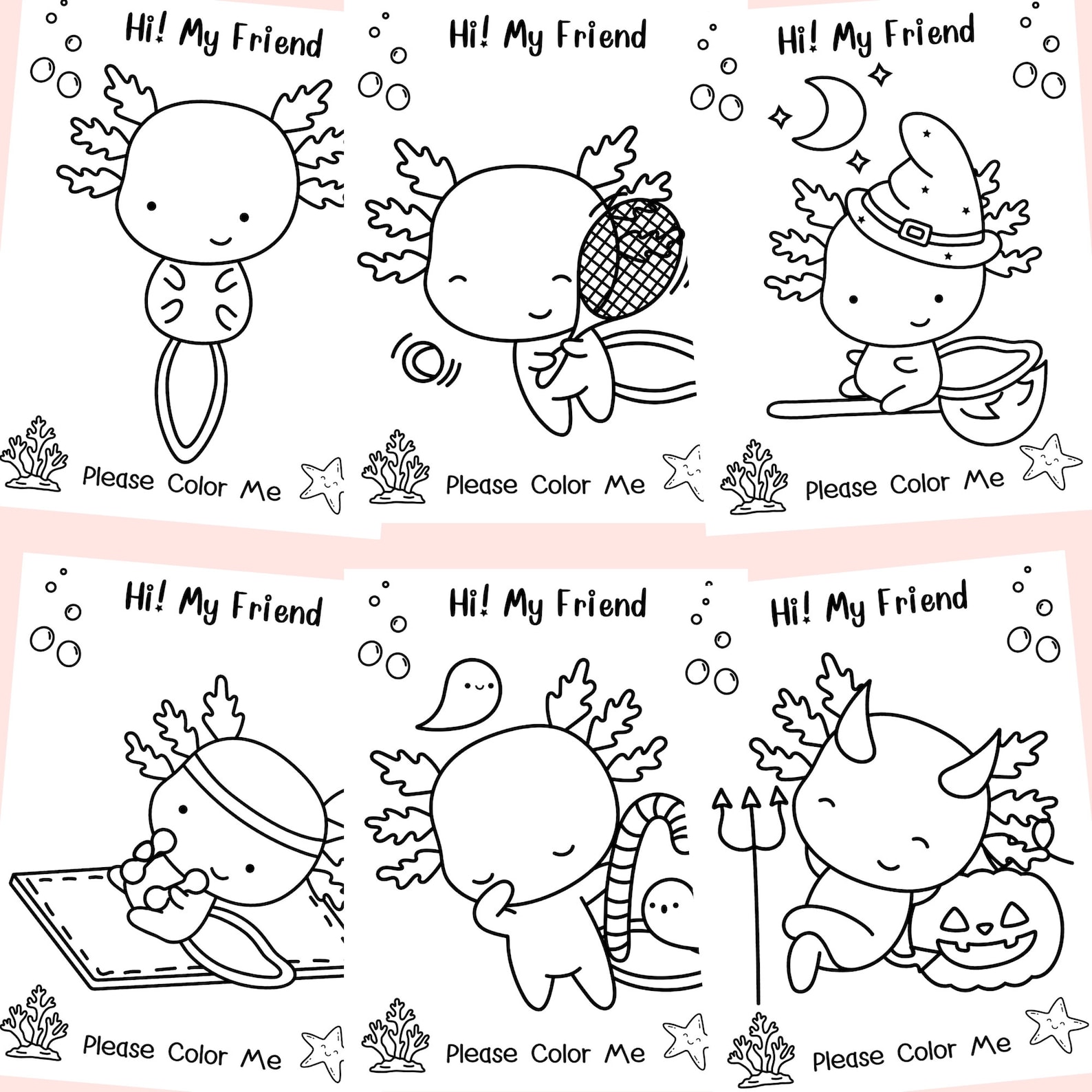 Cute Axolotl Coloring Page, Printable Coloring Sheets for Kindergarten ...