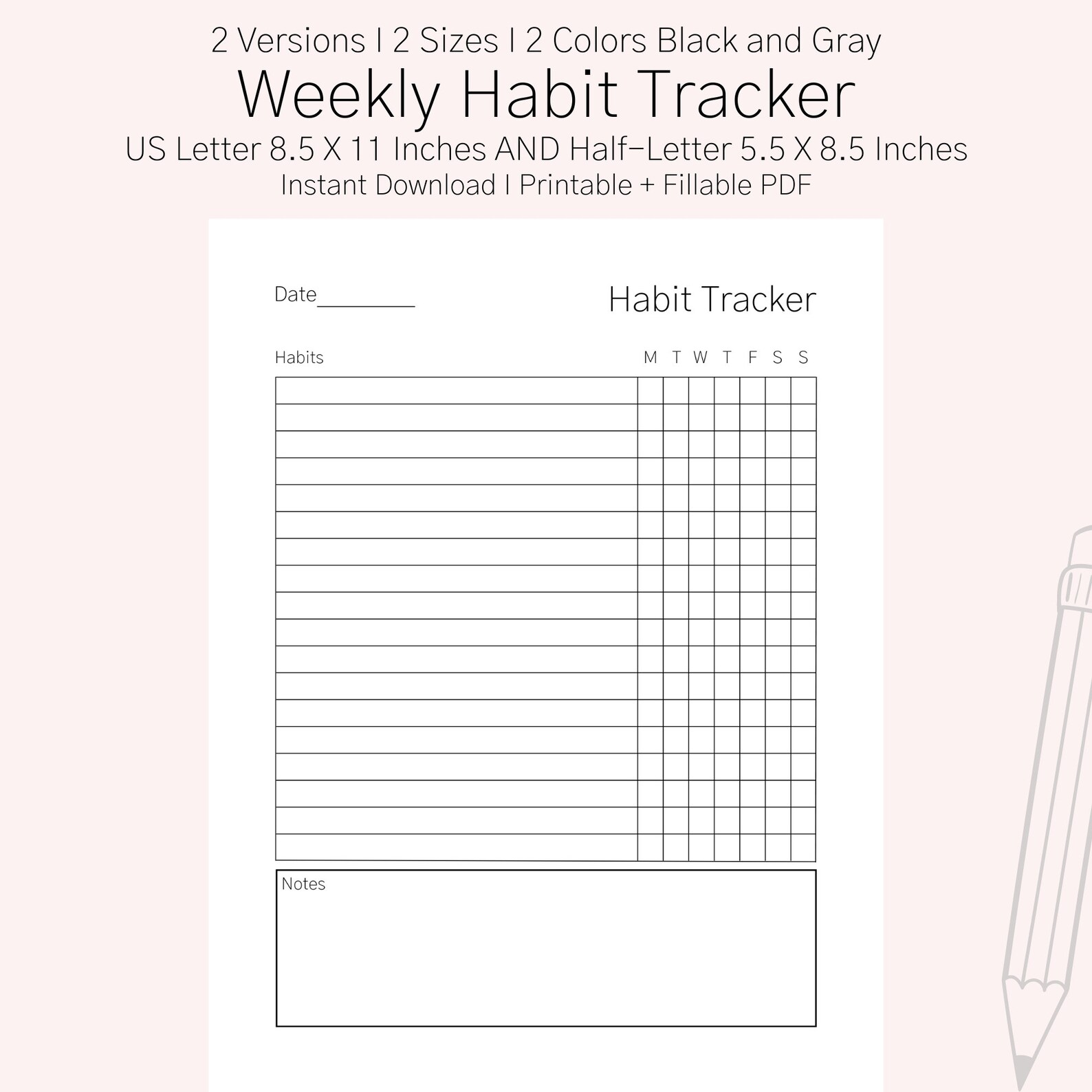 Weekly Habit Tracker Printable, Routine Tracker Journal, 7 Days Habit ...