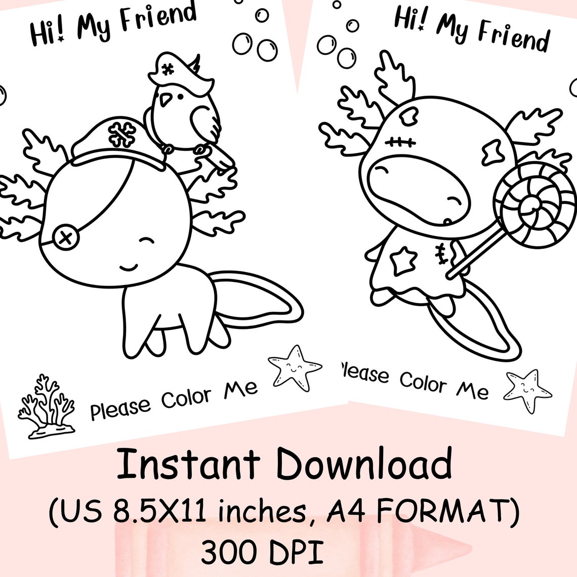 Cute Axolotl Coloring Page, Printable Coloring Sheets for Kindergarten ...