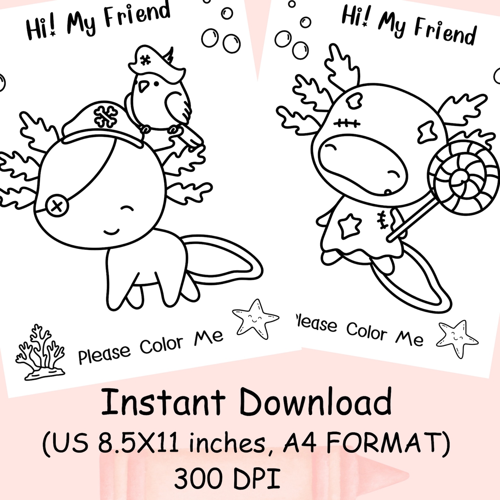 Cute Axolotl Coloring Page, Printable Coloring Sheets for Kindergarten ...