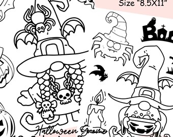 Gnome Coloring Pages, Kawaii Halloween Coloring Book for Kids, Coloring ...