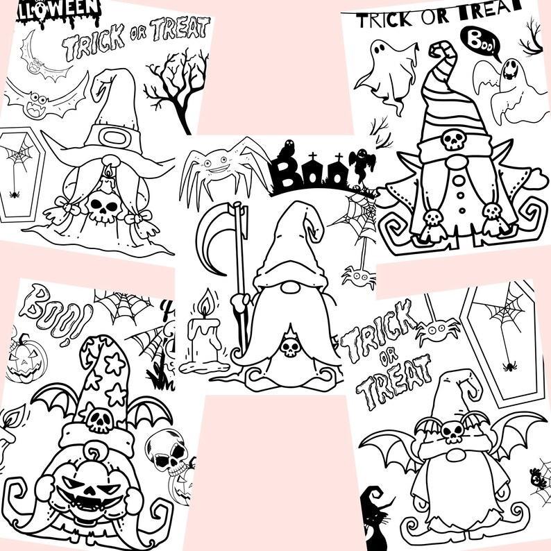 Gnome Coloring Pages, Spooky Halloween Coloring Book for Kids, Coloring ...