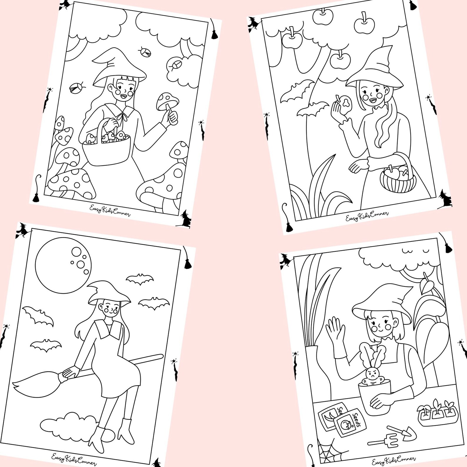 Witch Coloring Pages for Girls and Kids, Cute & Easy Designs Coloring ...