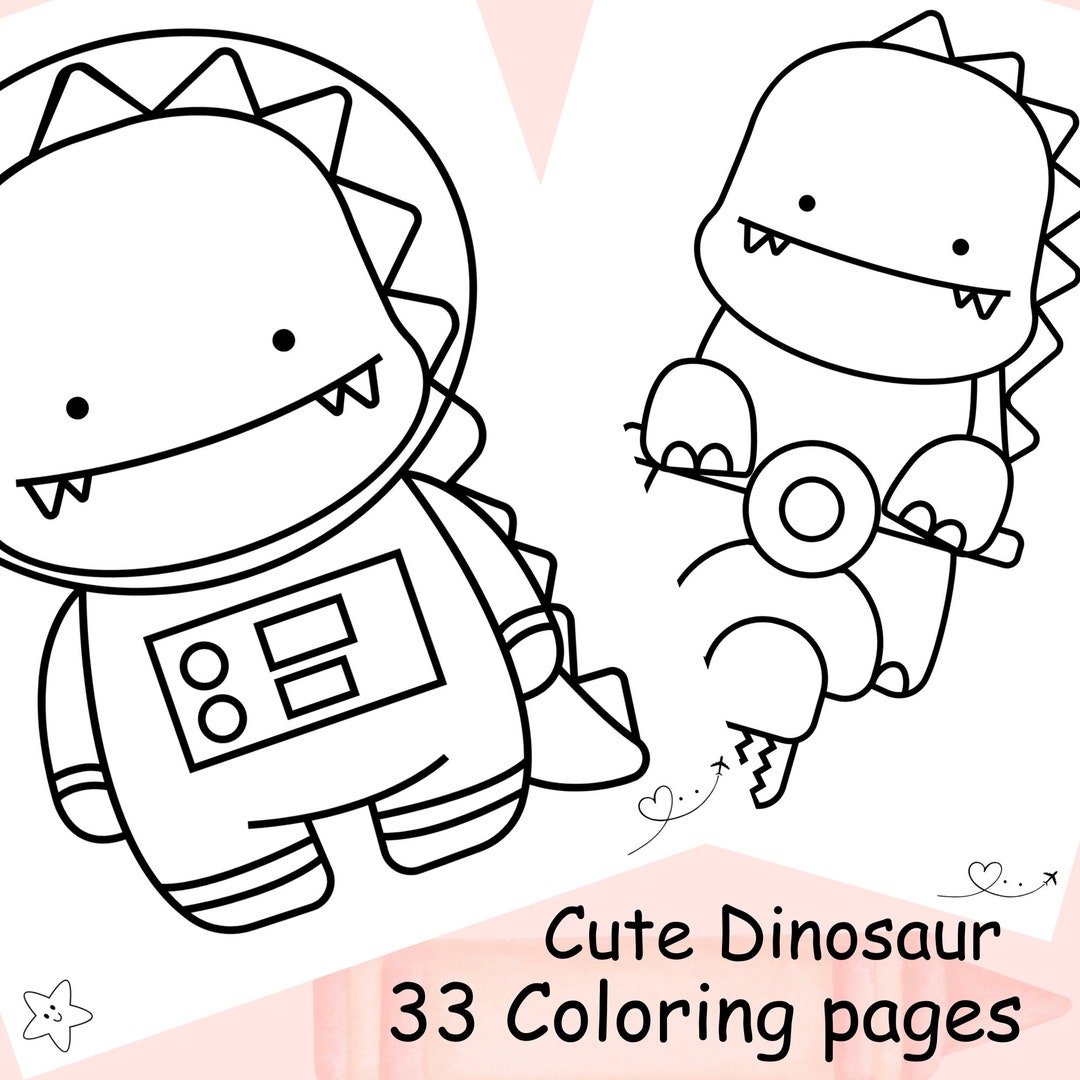 Kawaii Dinosaur Coloring Pages for Kindergarten, Printable Plain and ...