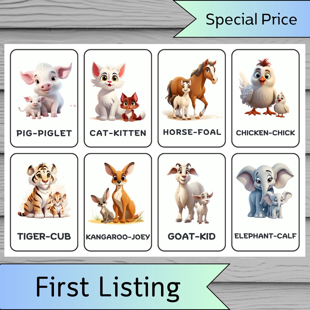 16 Cute Animal Cards, Flashcards for Kids, Printable Flash Cards ...