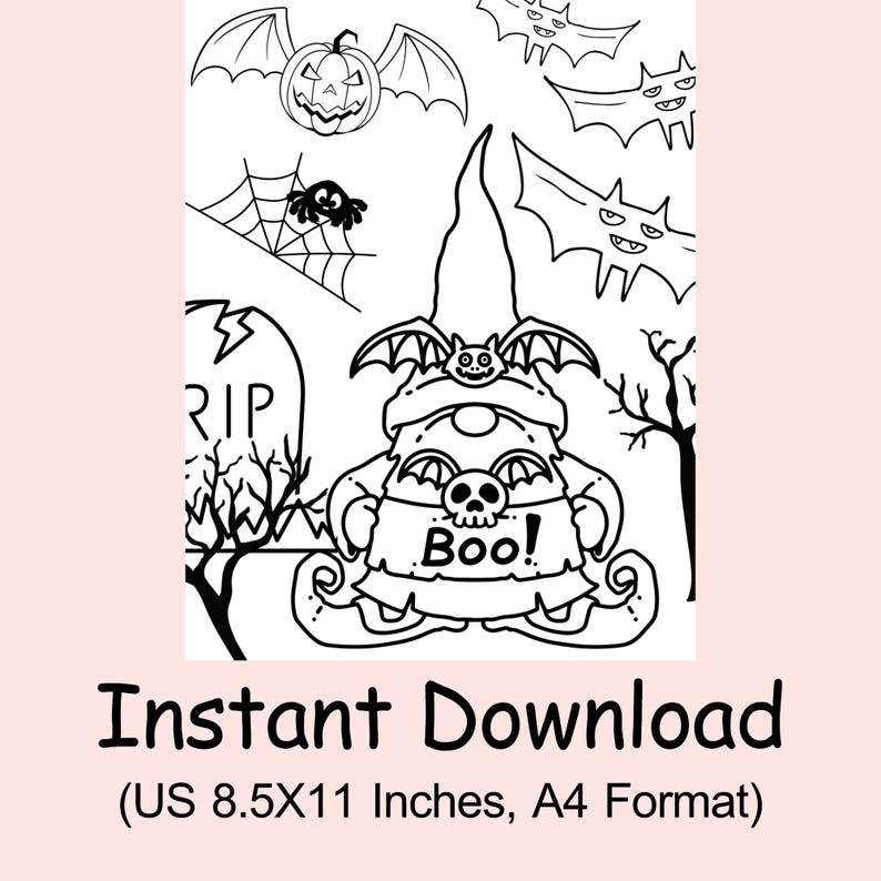 Gnome Coloring Pages, Spooky Halloween Coloring Book for Kids, Coloring ...