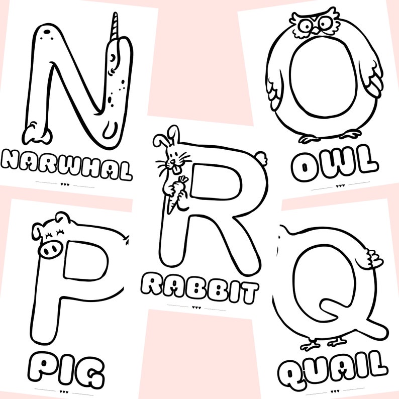 ABC Animals and Words Coloring Pages for Toddlers, Printable Bold and ...