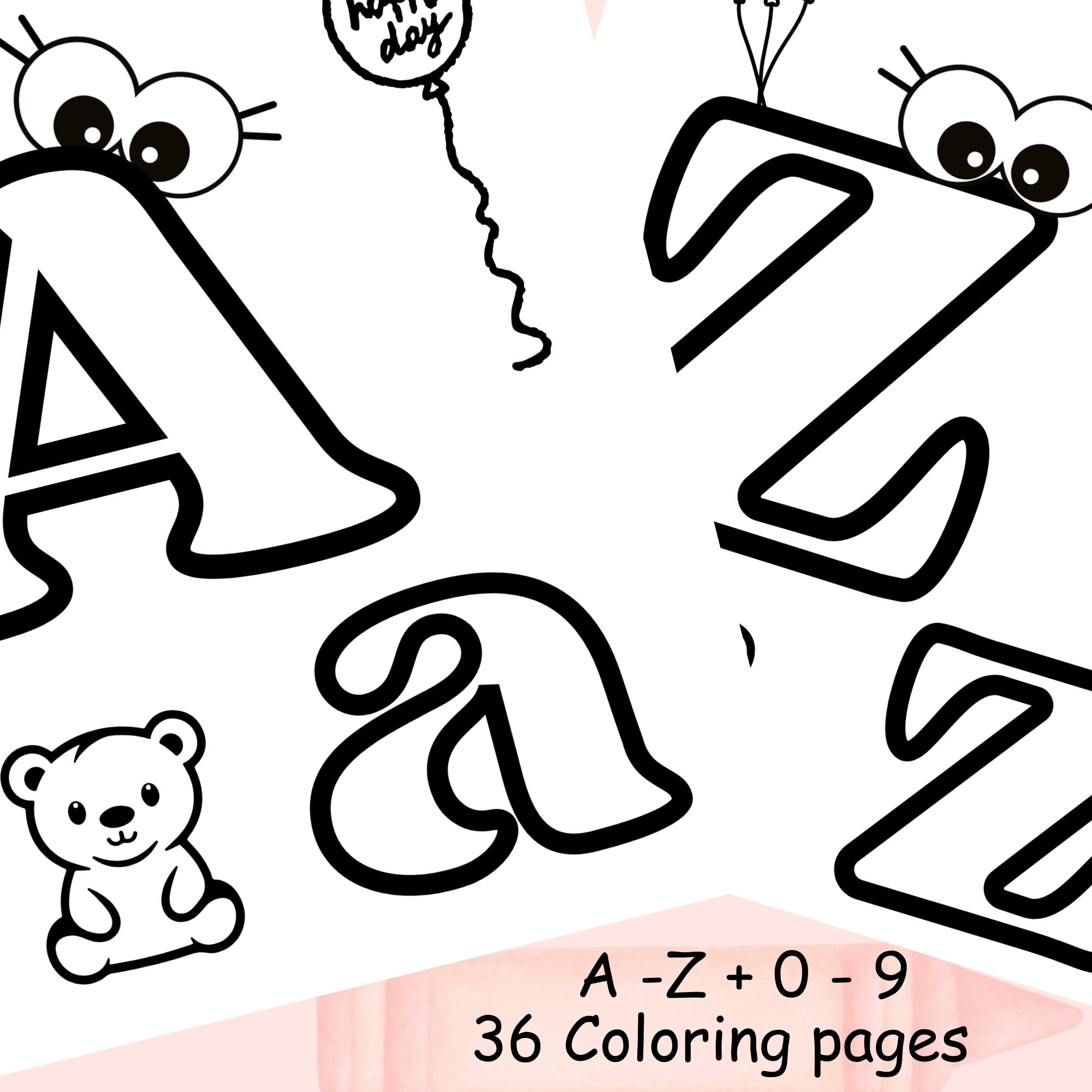 36 A - Z and 0 -9 Coloring Pages for Preschool, Printable Bold and Easy ...