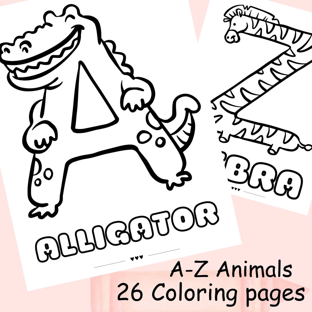 ABC Animals and Words Coloring Pages for Toddlers, Printable Bold and ...