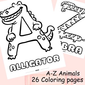 ABC Animals and Words Coloring Pages for Toddlers, Printable Bold and ...