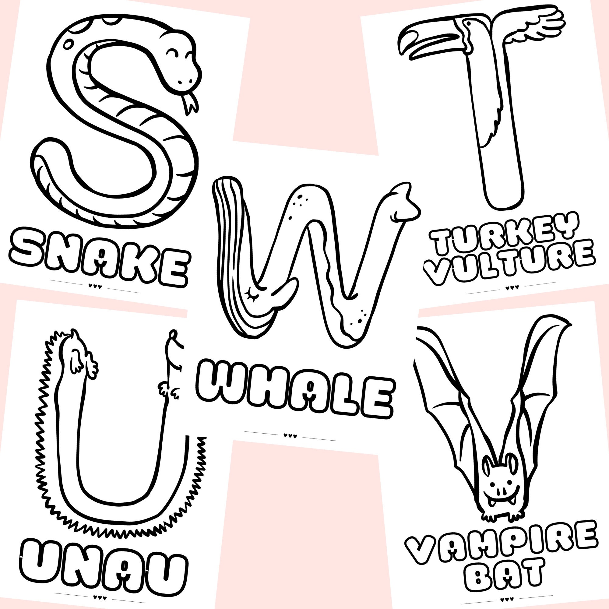 ABC Animals and Words Coloring Pages for Toddlers, Printable Bold and ...