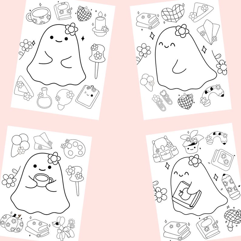 Kawaii Halloween Coloring Book for Kids and Girls, Easy Designs for ...